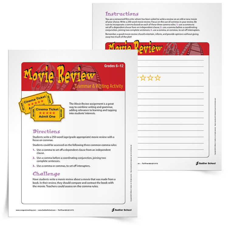 Movie Review Grammar & Writing Activity, Grades 6–12