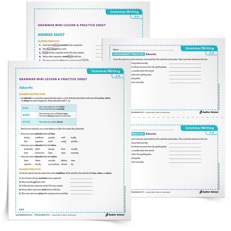 Printable Adverb Activities and Adverb Chart for the Classroom