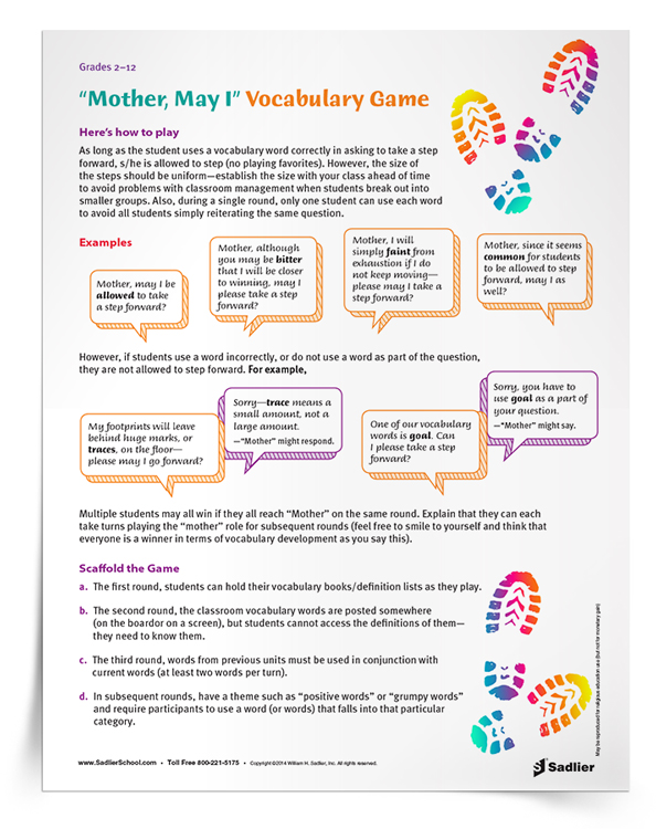 Vocabulary Game: "Mother May I" Use a Vocabulary Word?