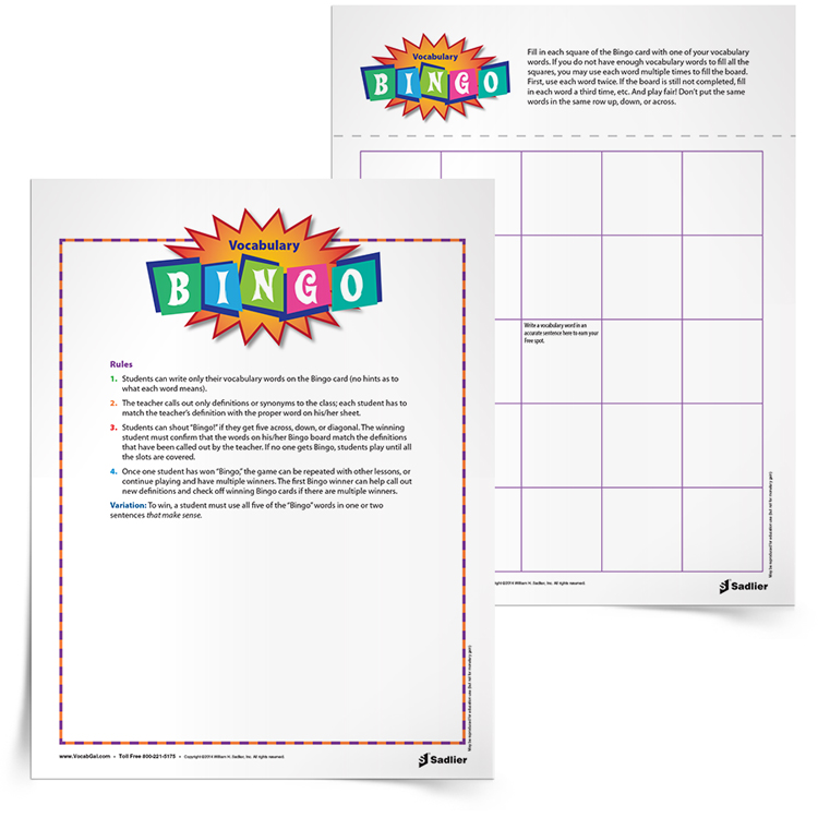 Bingo Vocabulary Game, Grades 1–12