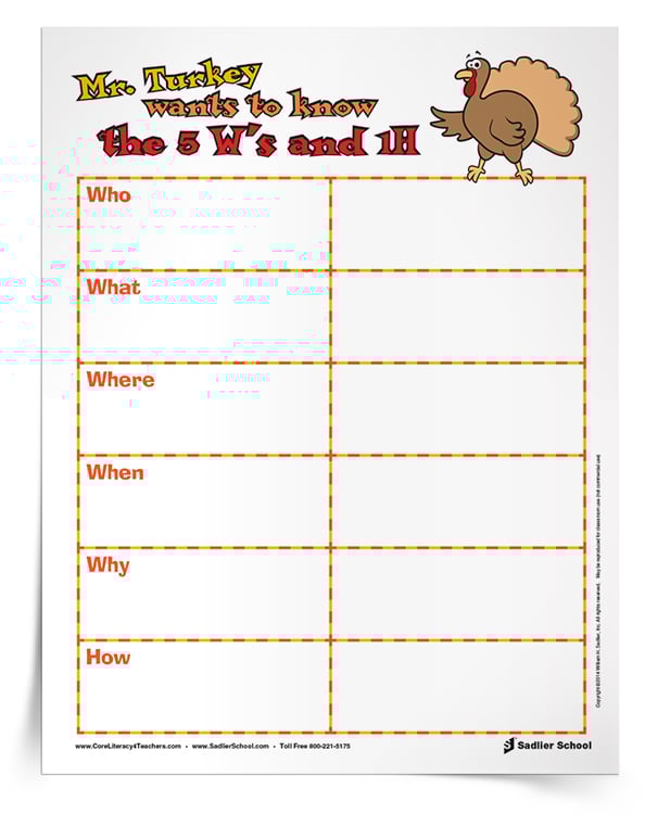 Mr. Turkey 5W's and 1H Graphic Organizer