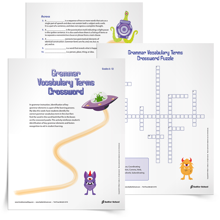 Grammar Terms Crossword Puzzle Game Grades 6 12