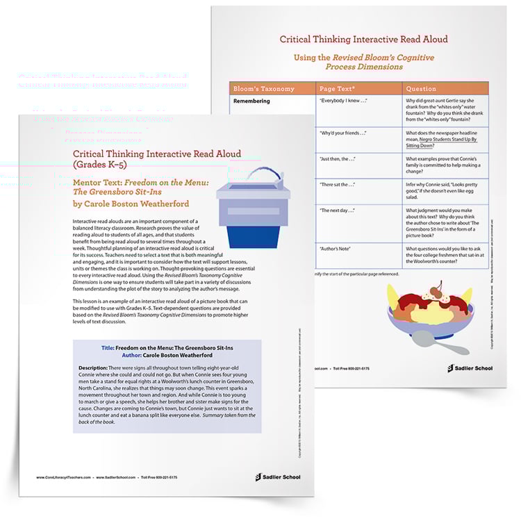 Interactive Read Aloud: Freedom on the Menu, The Greensboro Sit-Ins