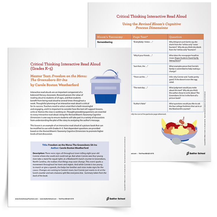 Interactive Read Aloud: Freedom on the Menu, The Greensboro Sit-Ins