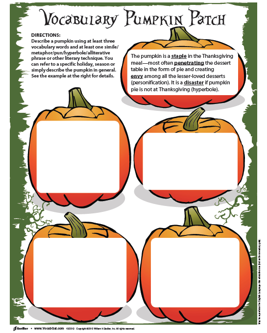 Vocabulary Activity: Vocabulary Pumpkin Patch, Grades 1–12
