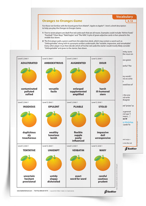 Oranges to Oranges Vocabulary Game, Grades 4–12