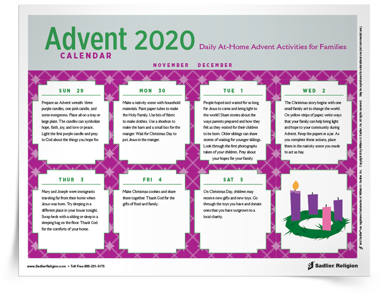 Season of Advent Calendar, Activities and Prayers