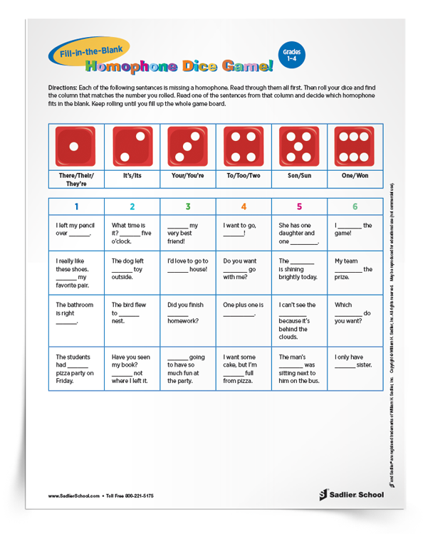 Homophone Games, Activities, and Exercises for Students in Grades 1–8