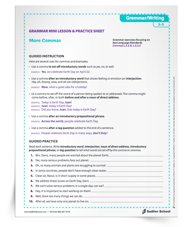 7 Printable Comma Usage Worksheets for the Classroom