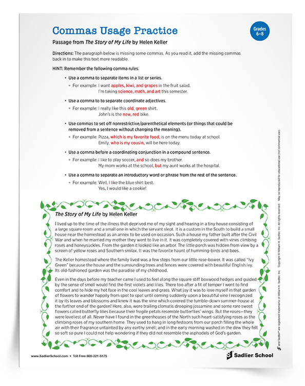 7 Printable Comma Usage Worksheets for the Classroom
