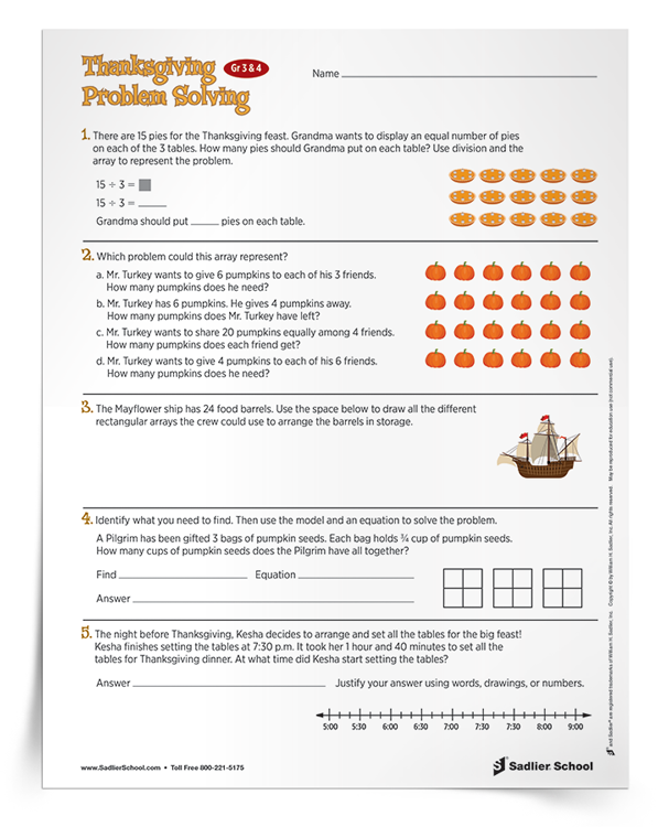 Free Thanksgiving Math Activities & Worksheets, Grades 1–6