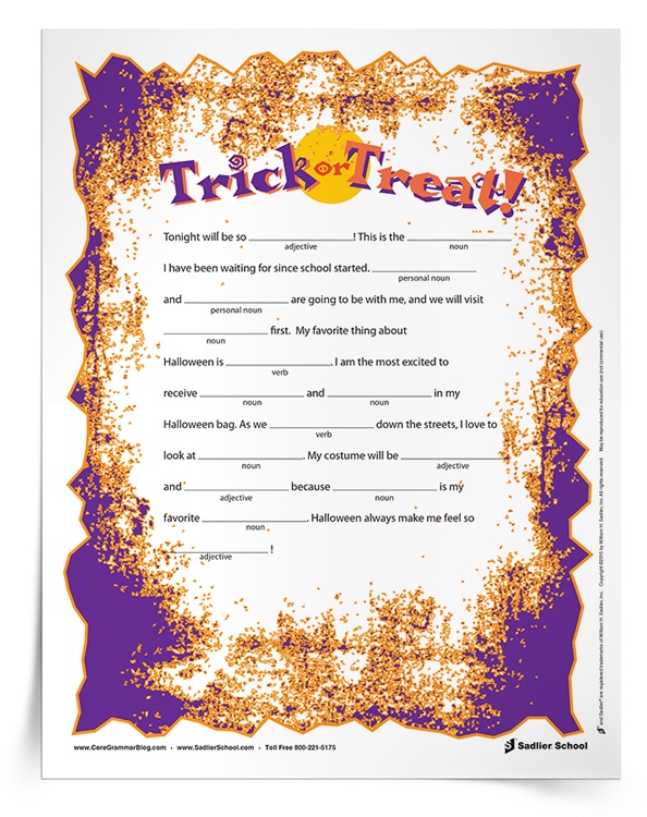 Halloween Grammar Parts of Speech Worksheets for Grades 3–5