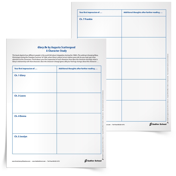 Character Development Worksheet: Glory Be by Augusta Scattergood ...