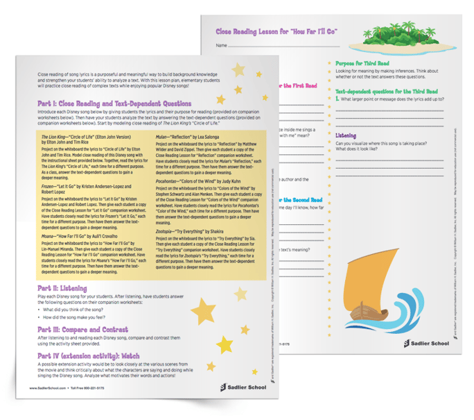 Disney Songs Close Reading Lesson for Grades 1–8