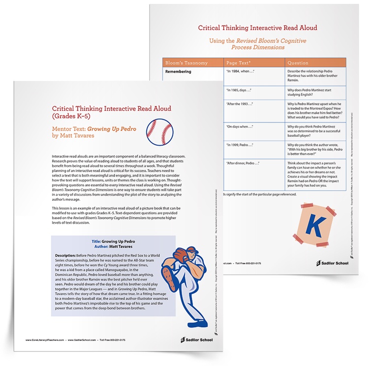 Baseball Lesson Plans – Interactive Read Alouds, Revision Practice ...