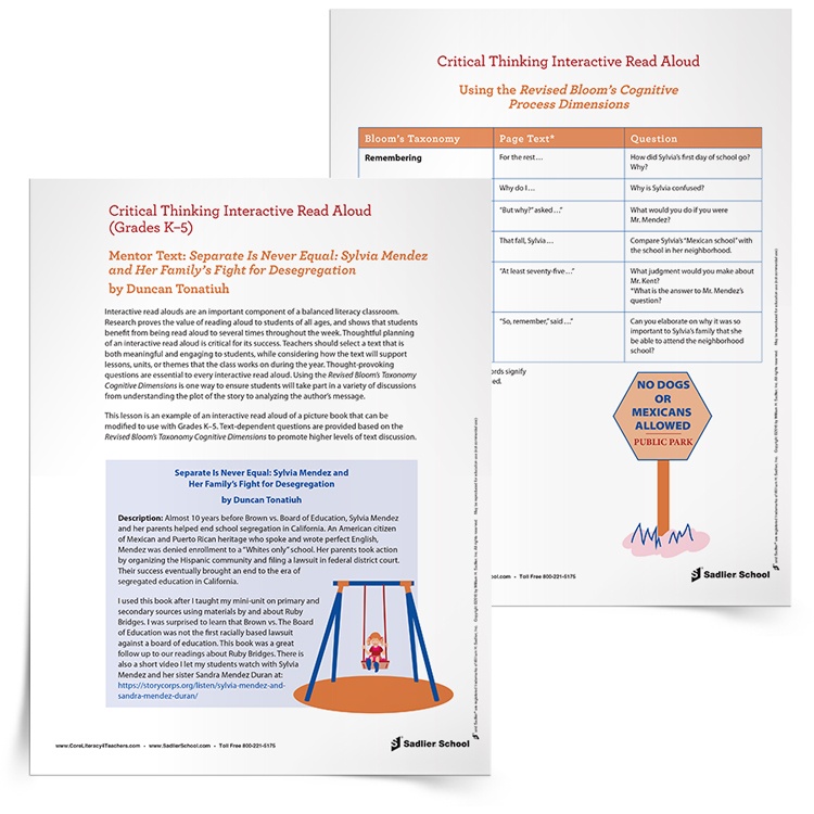 Interactive Read Aloud Lesson Plan Template: Separate Is Never Equal by ...