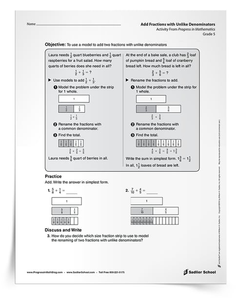 Adding Fractions Using Models Worksheets, Grades 4 & 5