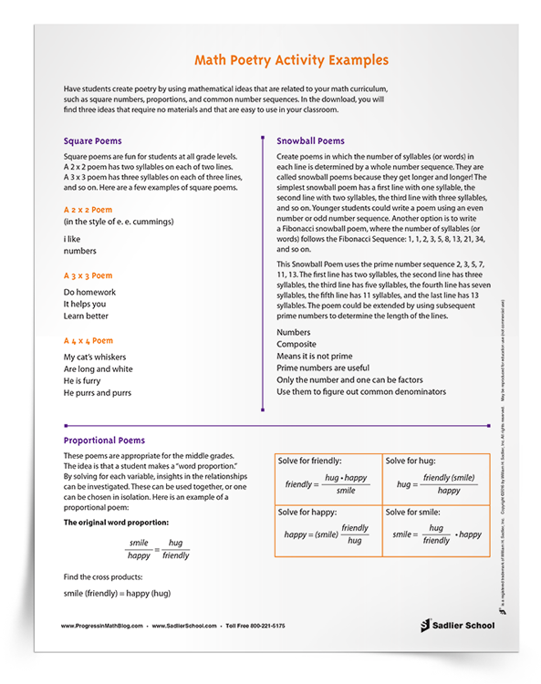 FUN Math and Poetry Activities for Students
