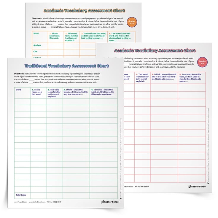 Vocabulary Assessment and Inventory Worksheets for Educators