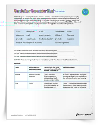 Vocabulary Scavenger Hunt Activity, Grades 1–12 (FREE Worksheets Included)