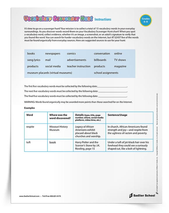 Vocabulary Scavenger Hunt Activity, Grades 1–12 (FREE Worksheets Included)