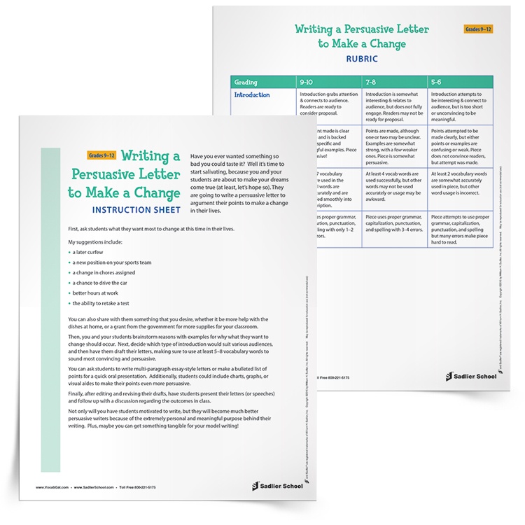 Persuasive Letter Writing Exercises for Grades 2–12