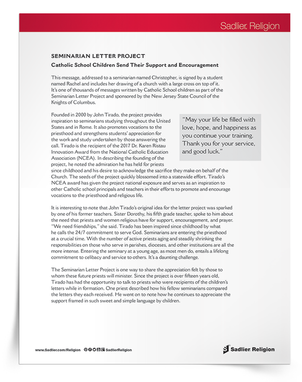 Seminarian Letter Project: Catholic School Children Send Their Support ...