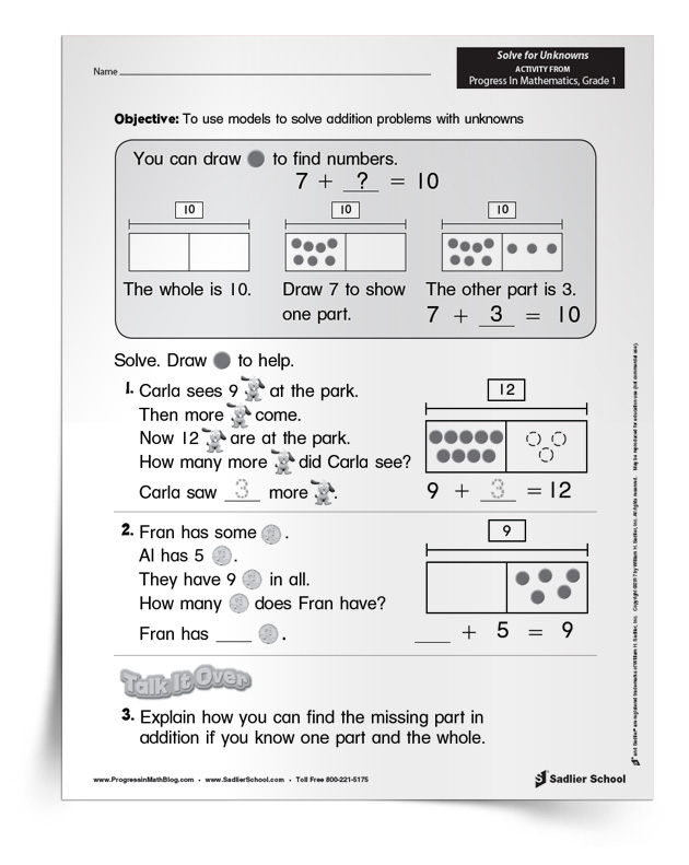 Addition and Subtraction in Grade 1– Algebraic Thinking Worksheets