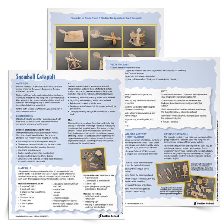 FREE Printable STEAM Lessons: Snowball Catapult