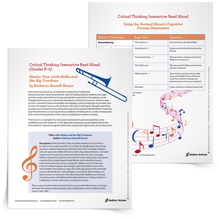 Interactive Read Aloud of Little Melba and Her Big Trombone By Katheryn ...