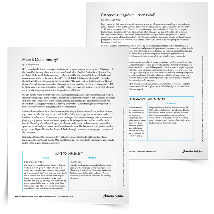 Make it Multi-sensory! Support Article for Catechists